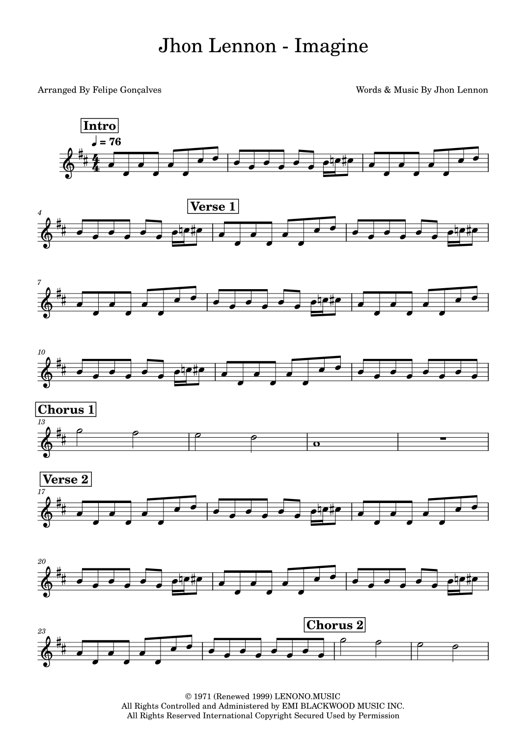 Imagine (arr. Felipe Gonçalves) by John Lennon And The Plastic Ono Band ...