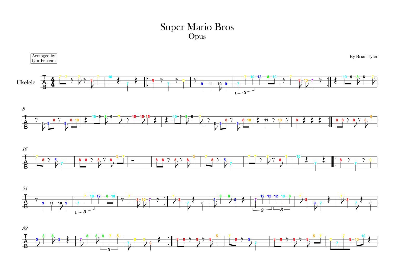 Super Mario Bros. Opus (arr. Igor Ferreira) by Brian Tyler Sheet Music ...