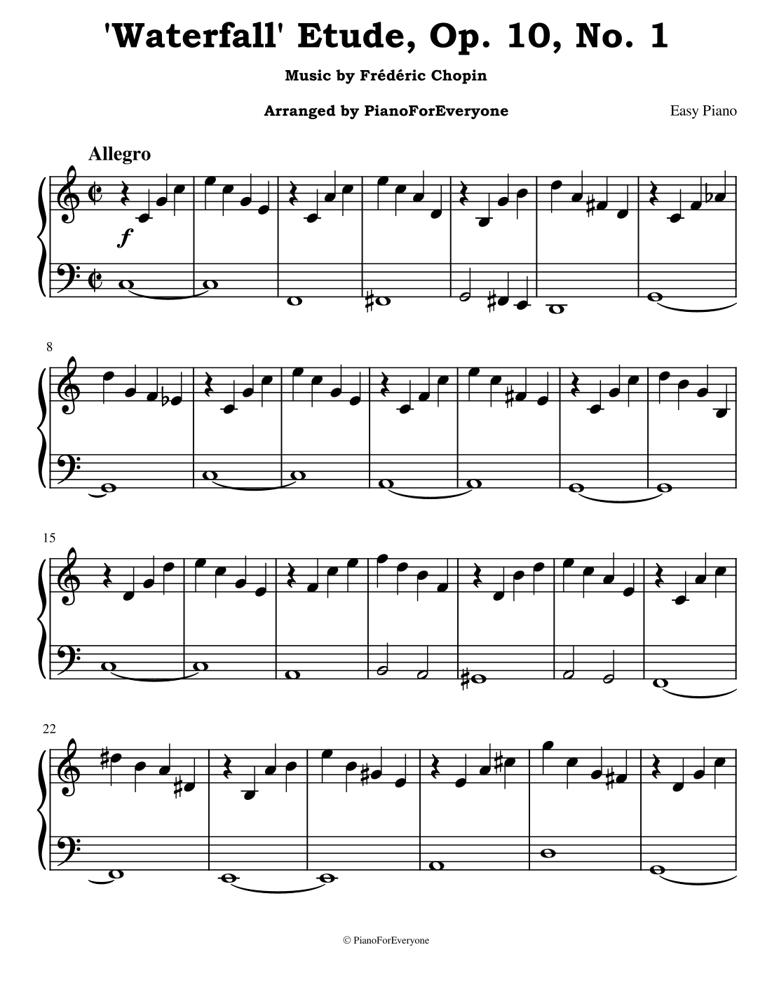 'Waterfall' Etude, Op. 10, No. 1 - Chopin (Easy Piano) (arr ...