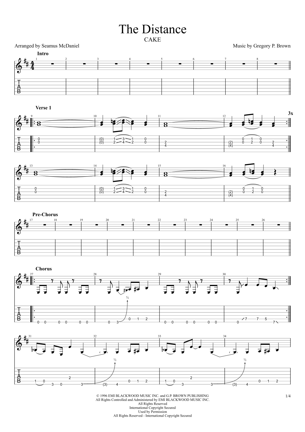 The Distance (arr. Seamus McDaniel) by Cake Sheet Music for Guitar Tab ...