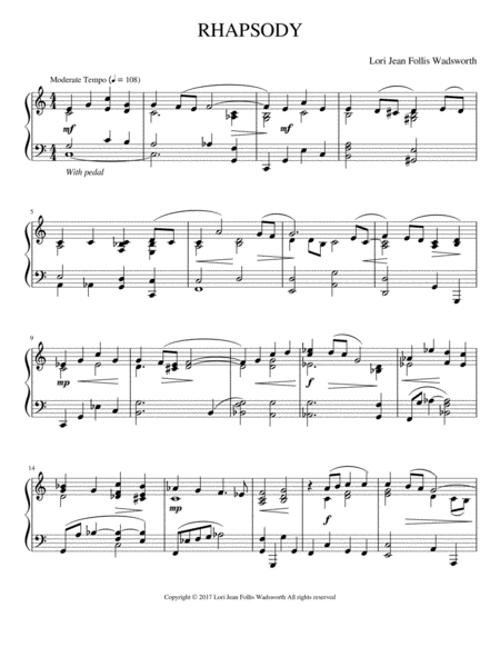 Rhapsody by Lori Jean Follis Wadsworth Sheet Music for Piano Solo at ...