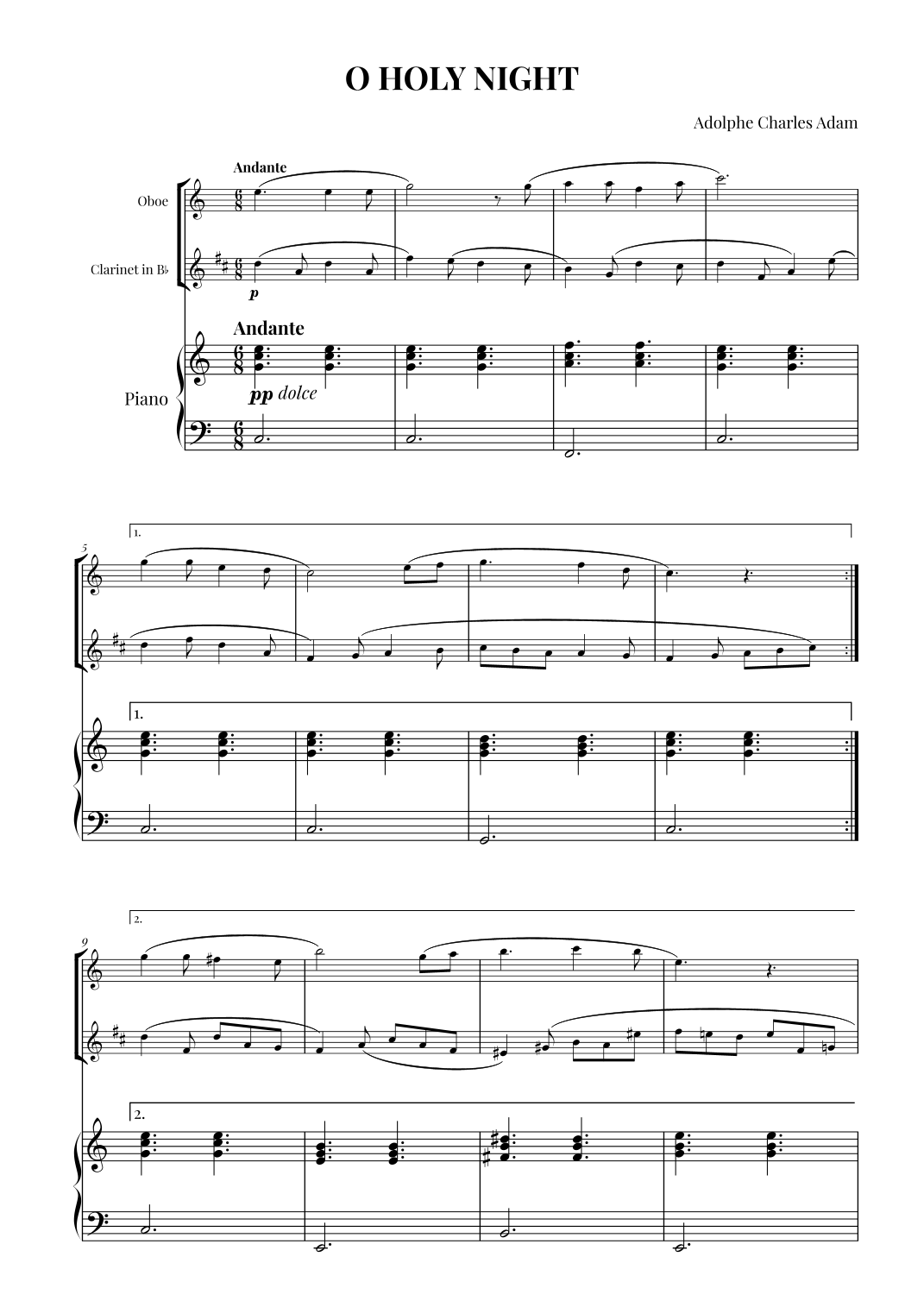 O Holy Night - for Oboe, Clarinet and Piano (arr. Leonardo Mioto ...