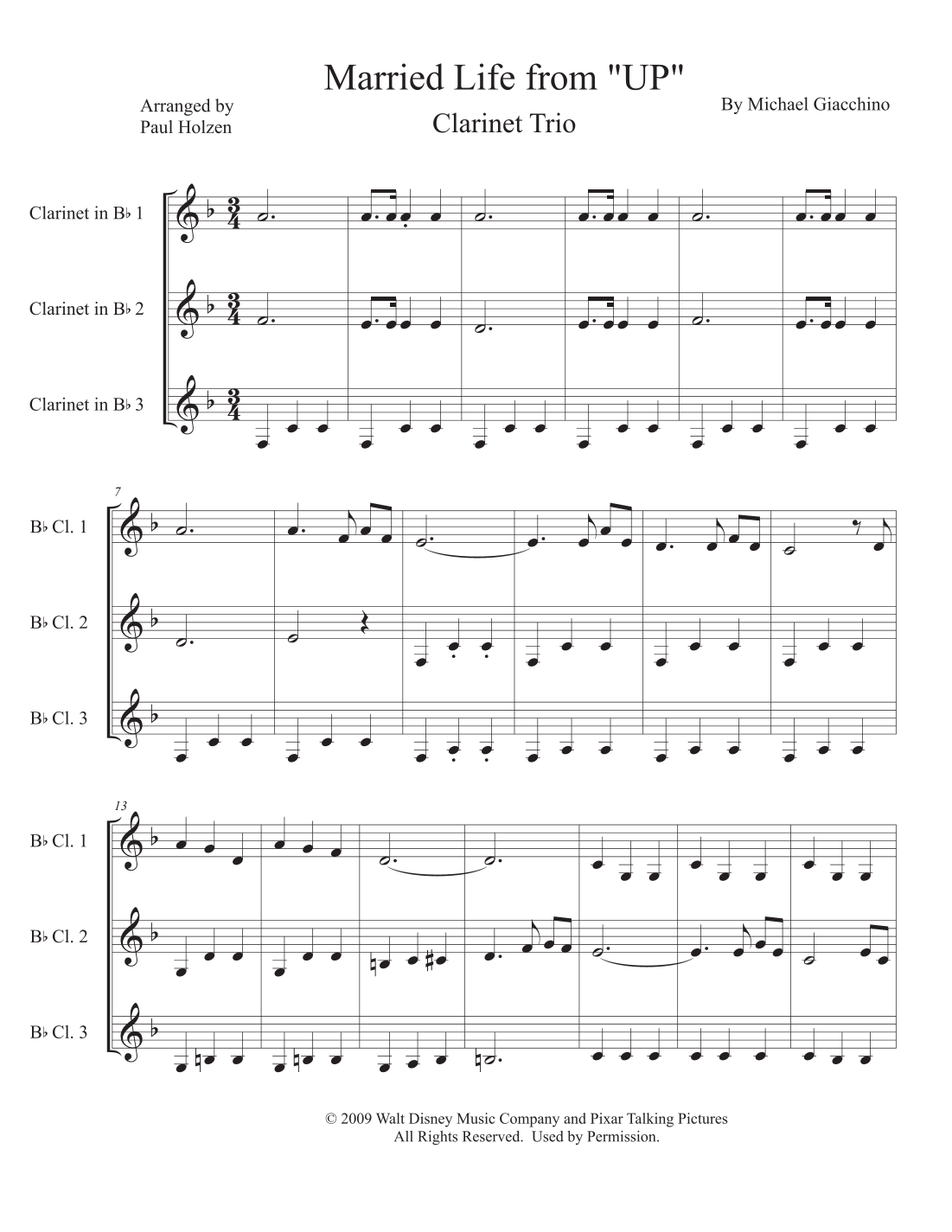 Married Life (arr. Paul Holzen) by Michael Giacchino Sheet Music for ...