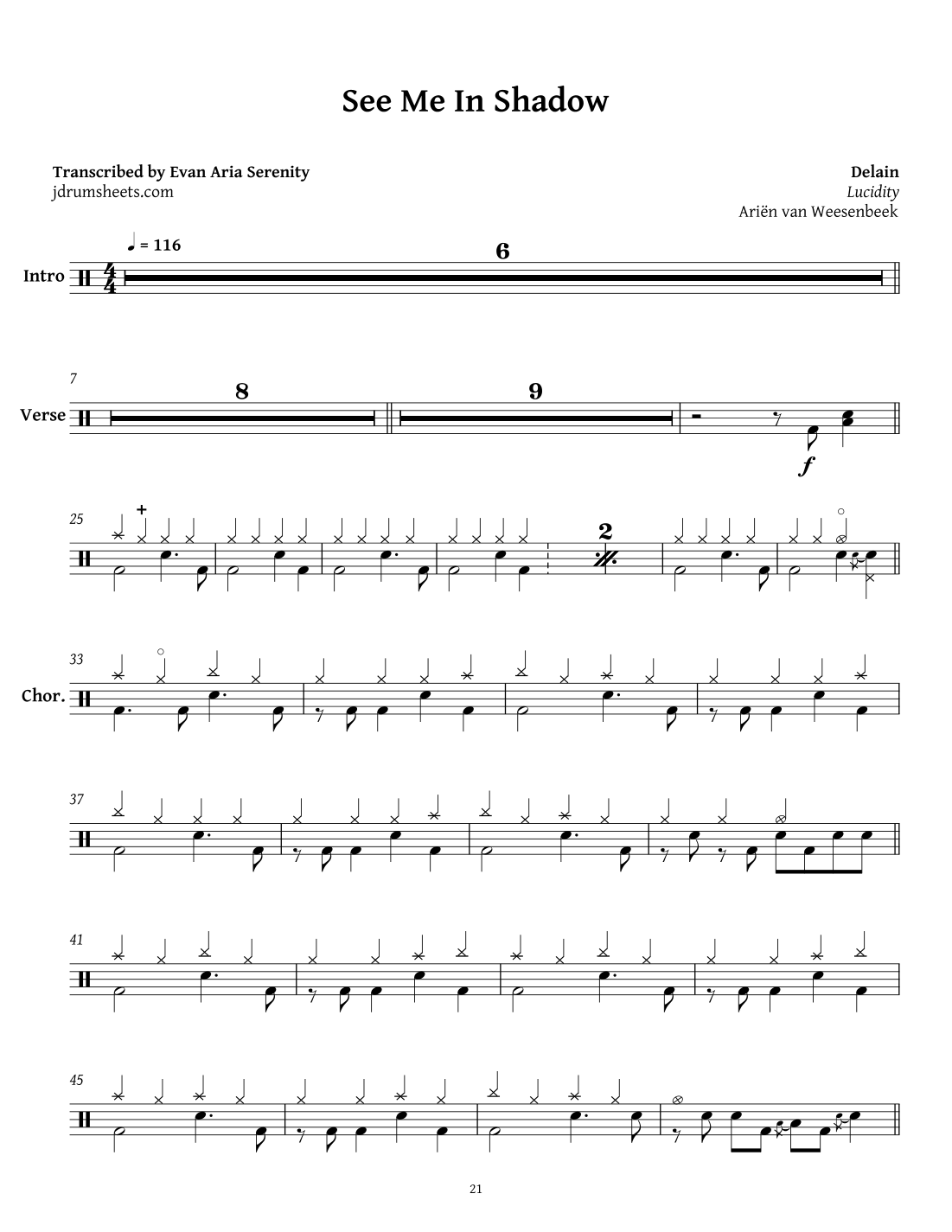 See Me In Shadow (arr. Evan Aria Serenity) by Delain Sheet Music for ...