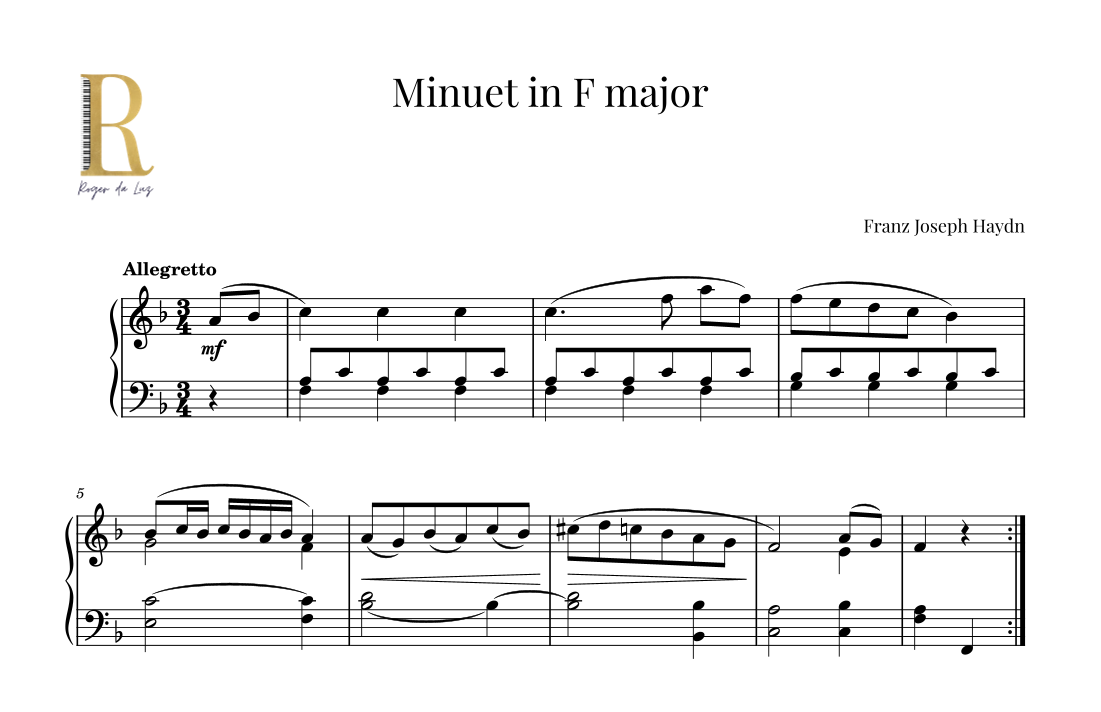 Minuet in F major (arr. Roger da Luz) by Franz Joseph Haydn Sheet Music ...