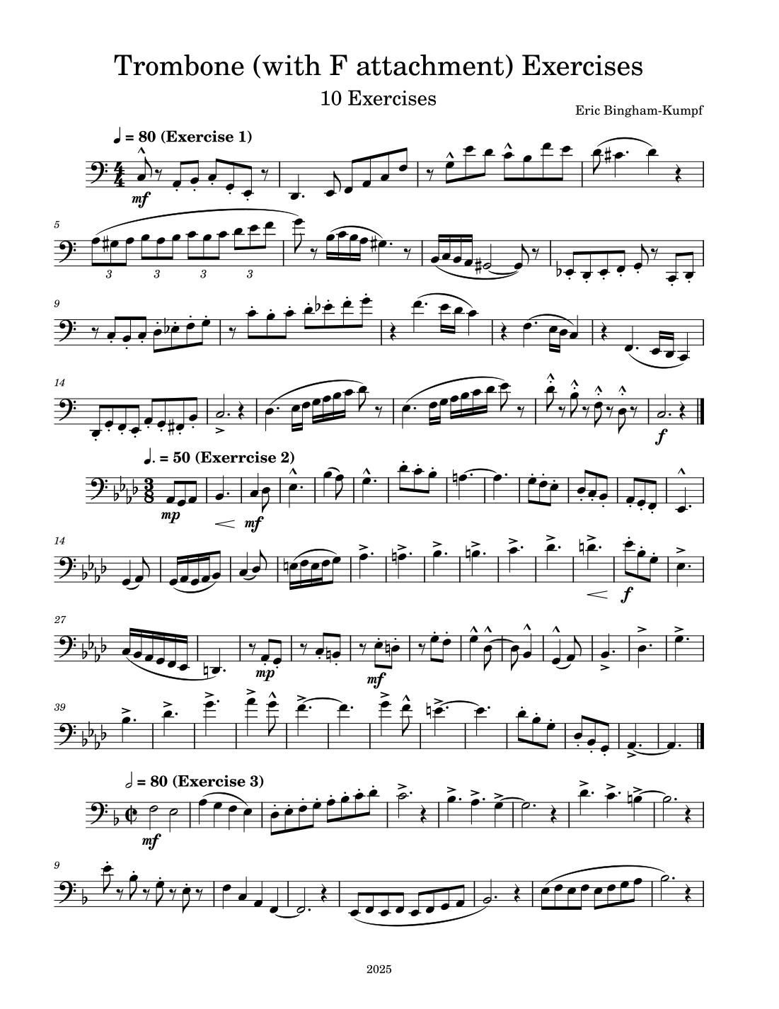 Trombone (with F Attachment) Exercises by Eric Bingham-Kumpf Sheet ...