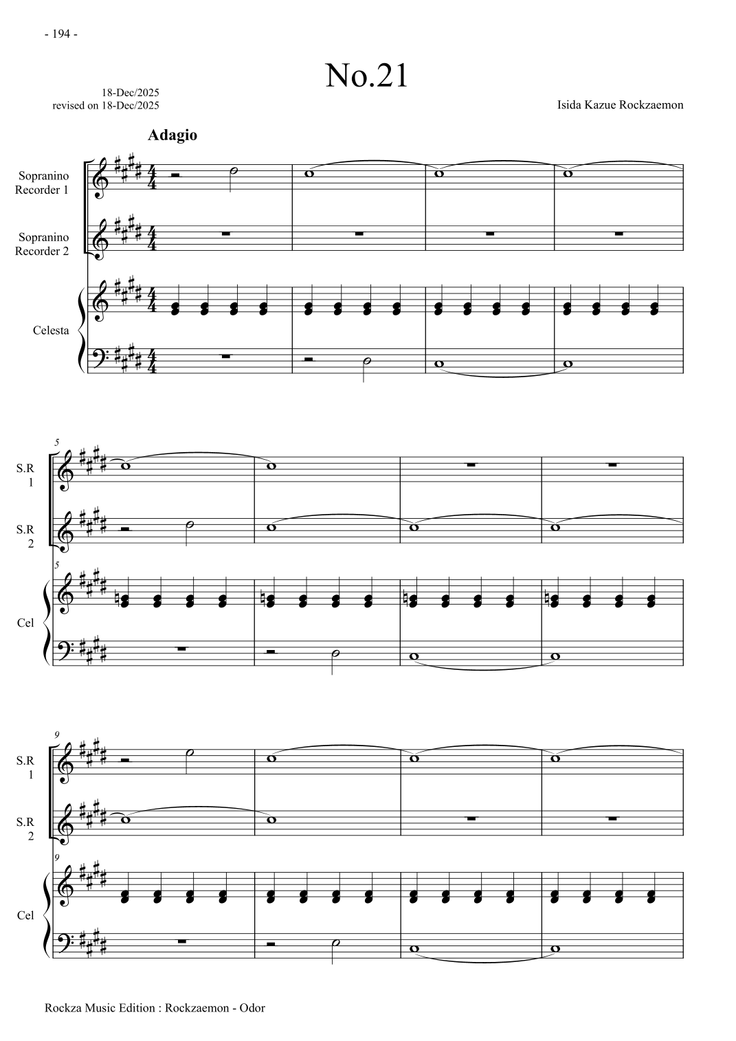 Prelude for 2 Sopranino recorders and Celesta, "Odor" No.21 by Isida ...