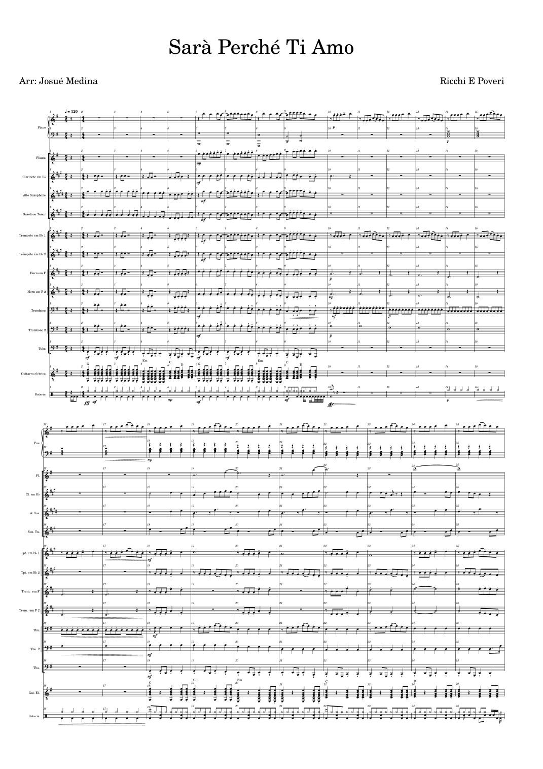 Sará Perchè Ti Amo - Score Only (arr. Josué Medina) by Ricchi E Poveri Sheet Music for Concert ...