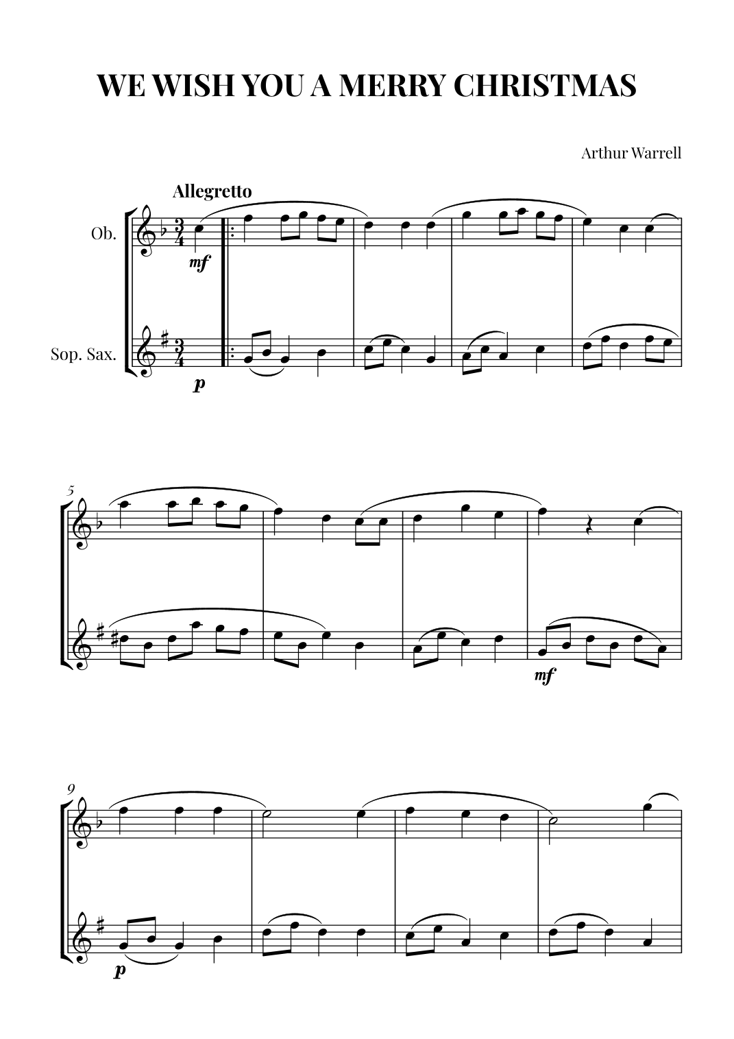 We Wish You a Merry Christmas - for Oboe and Soprano Saxophone (arr ...