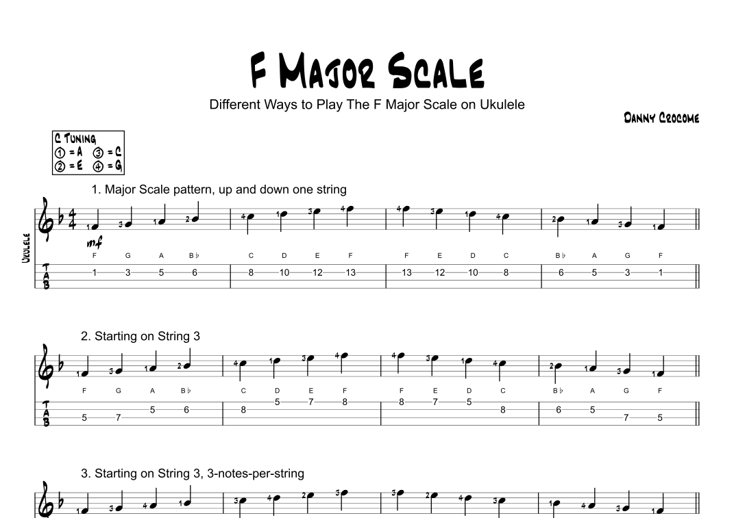 F Major Scale for Ukulele (Different Ways to Play) by Traditional Sheet ...