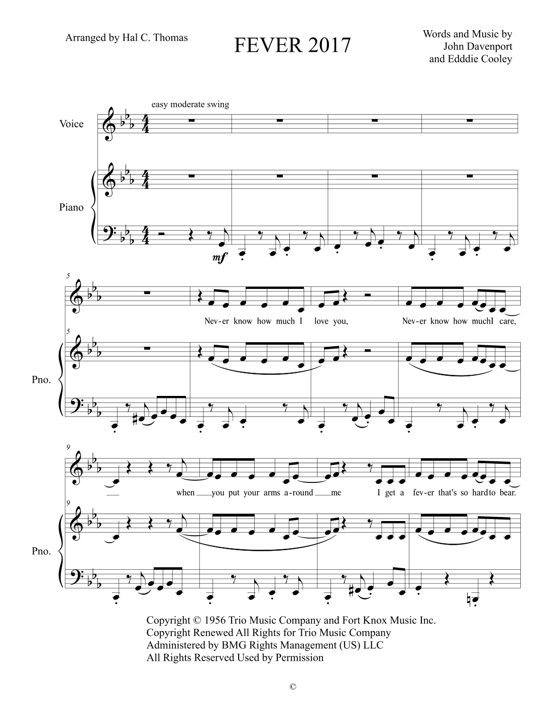 Fever (arr. HAL C THOMAS) by Peggy Lee Sheet Music for Piano & Vocal at ...
