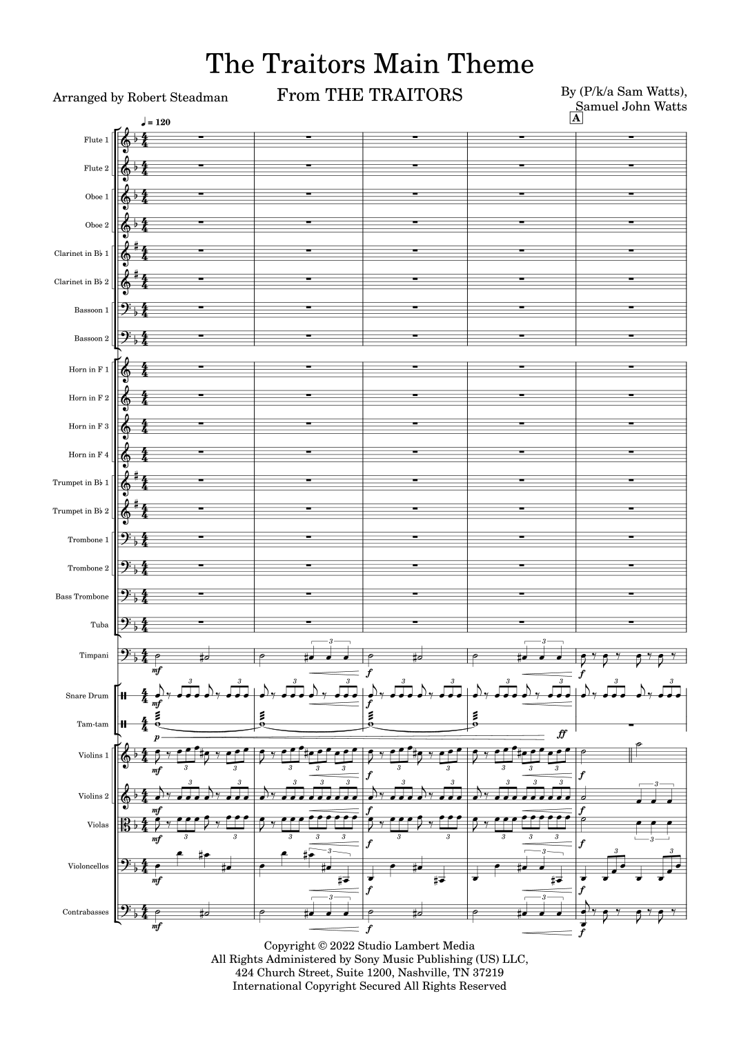 The Traitors Main Theme (arr. Robert Steadman) by (P/k/a Sam Watts ...