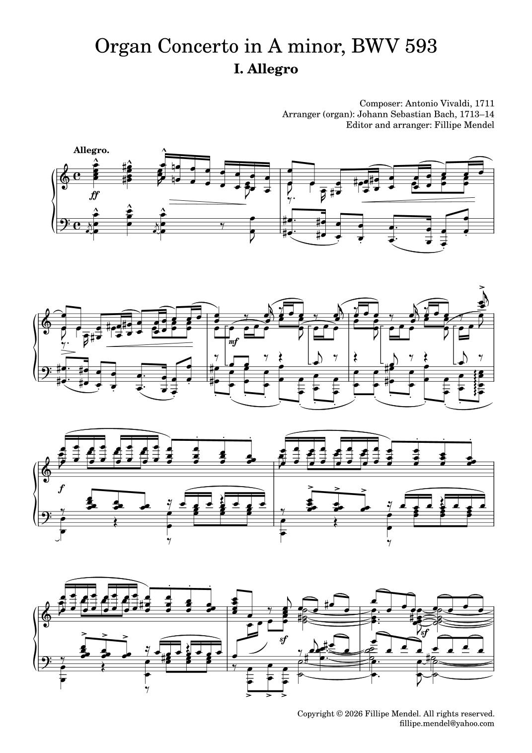 Bach - Allegro from Organ Concerto (BWV 593) (arr. Fillipe Mendel) by ...