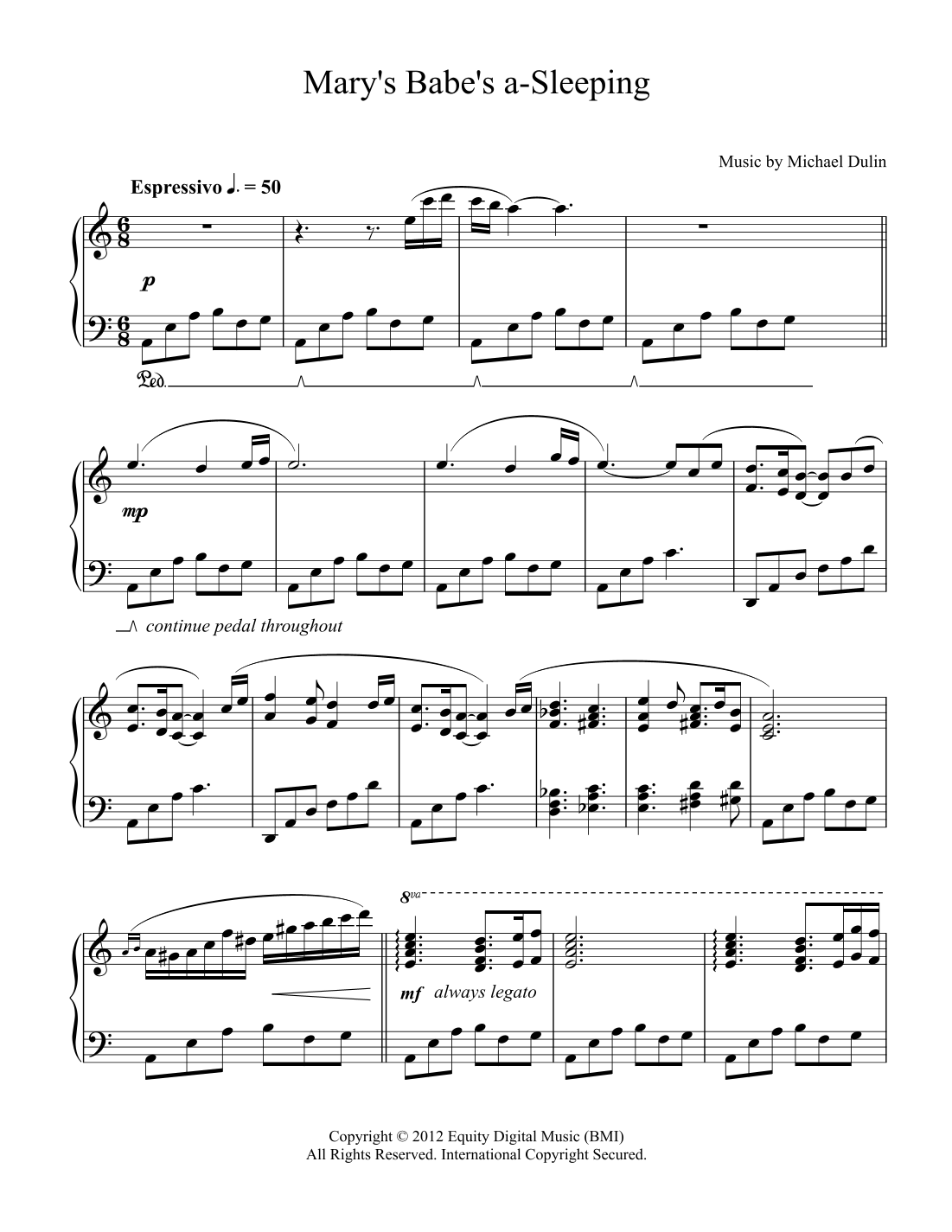 Mary's Babe's a-Sleeping by Michael Dulin Sheet Music for Piano Solo at ...