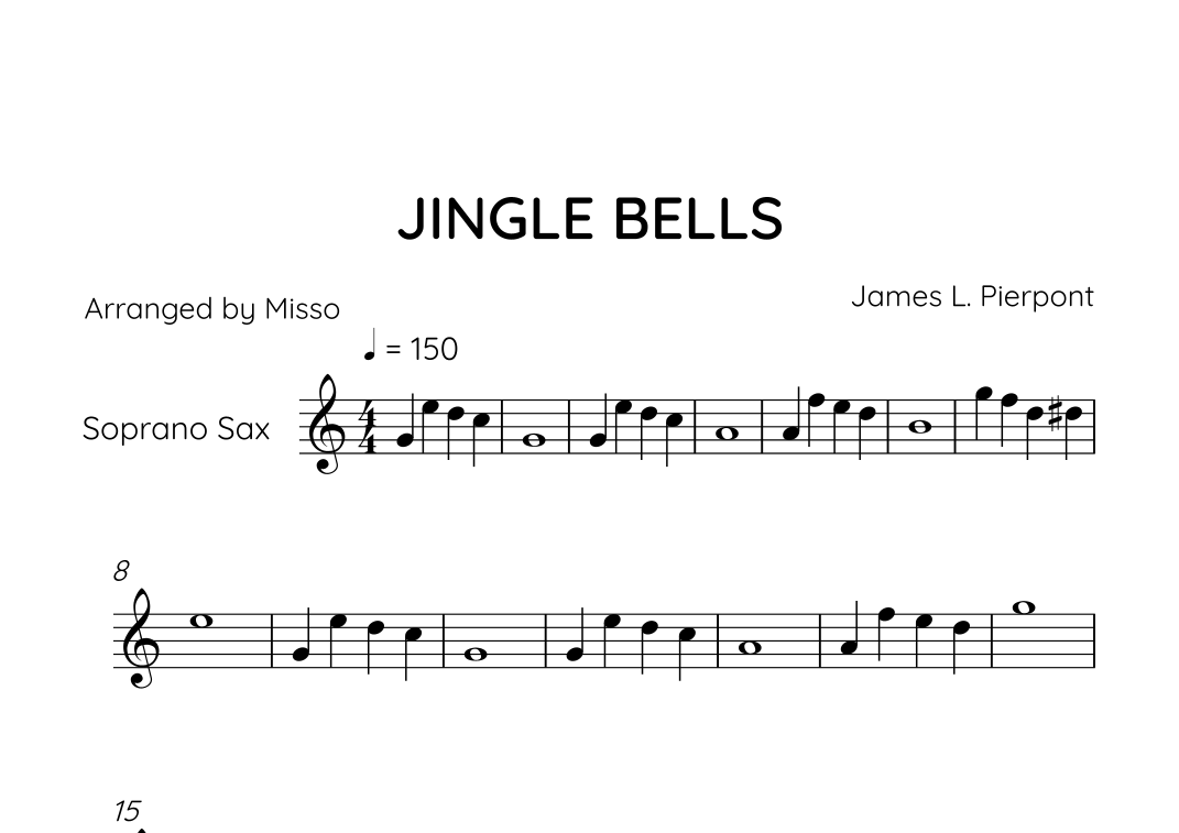 Jingle Bells - Soprano Sax in Bb Major - Beginner (arr. MissoRB) von James L. Pierpont Noten zum ...