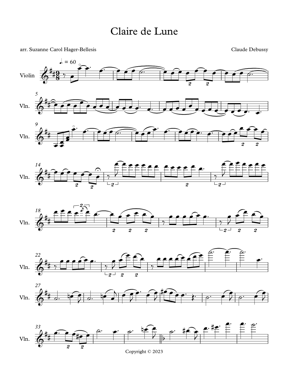 Claire de Lune (arr. Suzanne Carol Hager-Bellesis) by Claude Debussy ...
