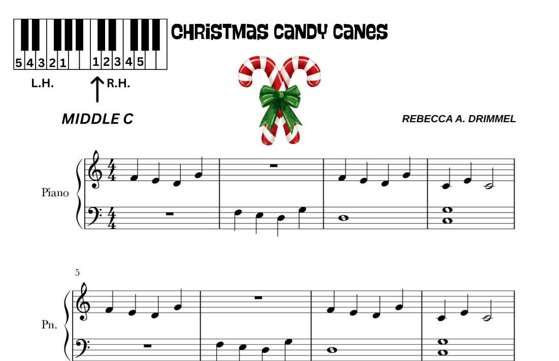 Christmas candy canes by Rebecca A. Drimmel Sheet Music for Easy Piano ...