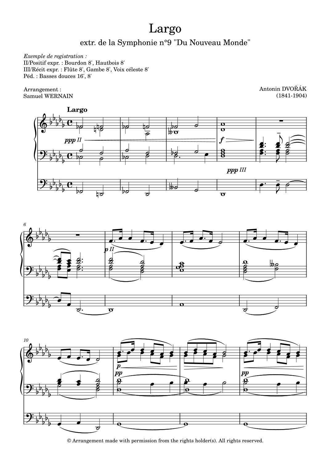 Largo of the New World Symphony - Symphonie du Nouveau Monde (for organ ...