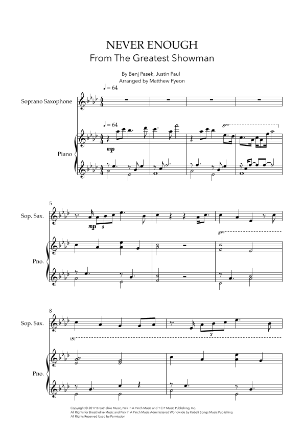 Never Enough (arr. Matthew pyeon) by Benj Pasek Sheet Music for Soprano ...