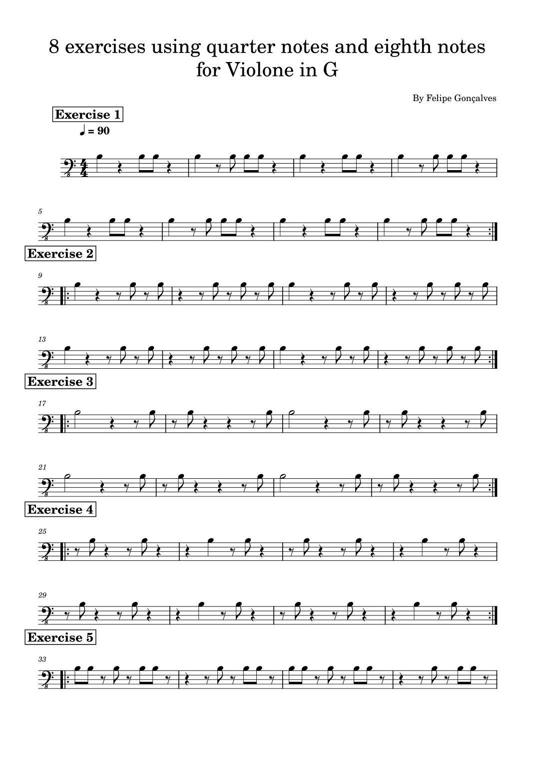 8 exercises using quarter notes and eighth notes for Violone in G by ...