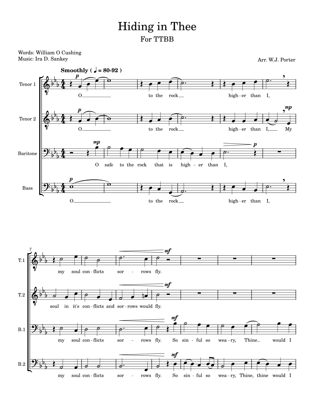 Hiding In Thee (arr. Watson Porter) by Ira Sankey Sheet Music for TTBB ...