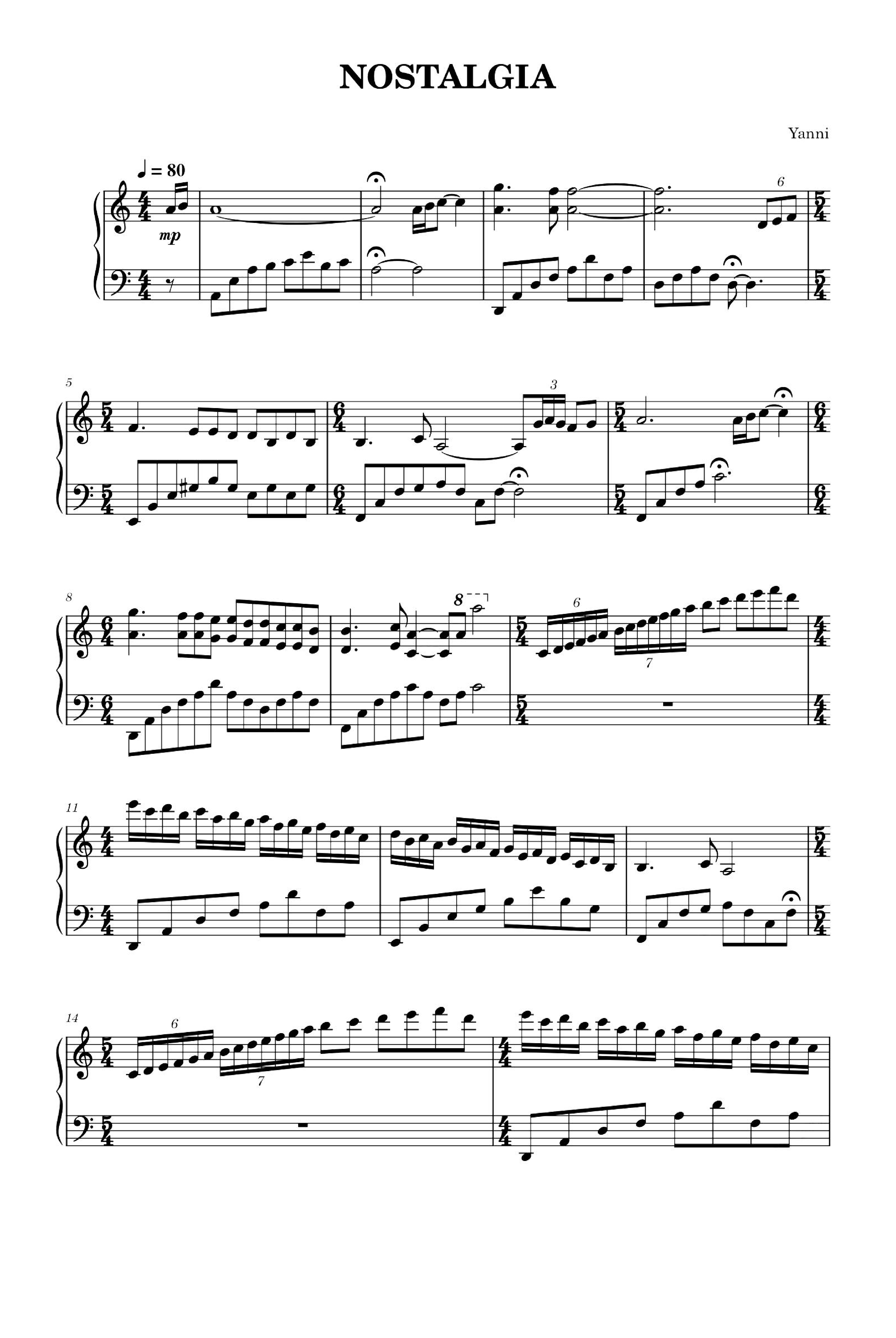 Nostalgia (arr. Yanni) by Yanni Sheet Music for Piano Solo at Sheet ...