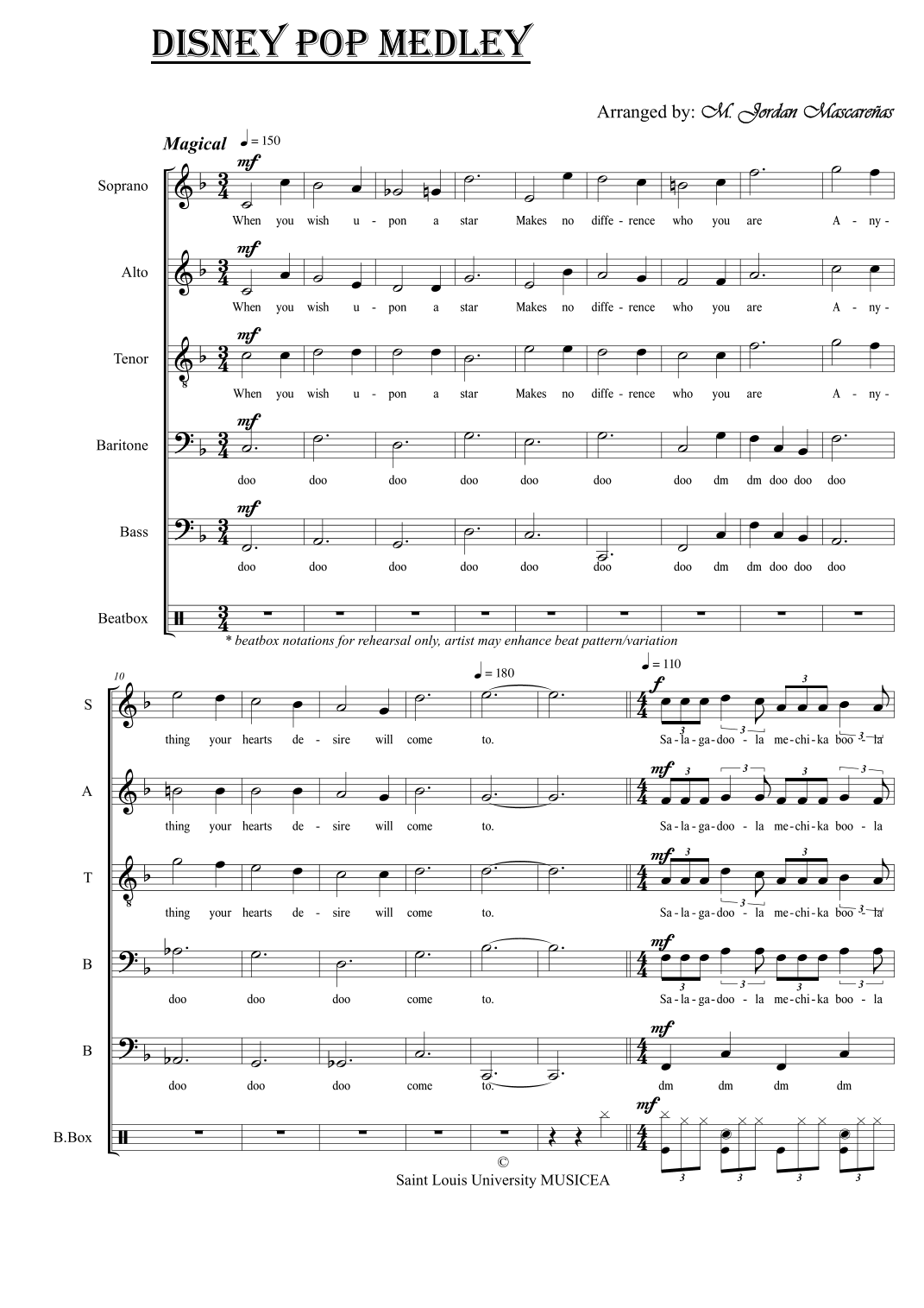 Disney Pop Medley by N/A Sheet Music for 5-Part Choir at Sheet Music Direct
