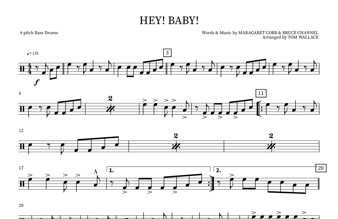 Hey! Baby! (arr. Tom Wallace, Ayden Brewer) by Bruce Channel Sheet ...