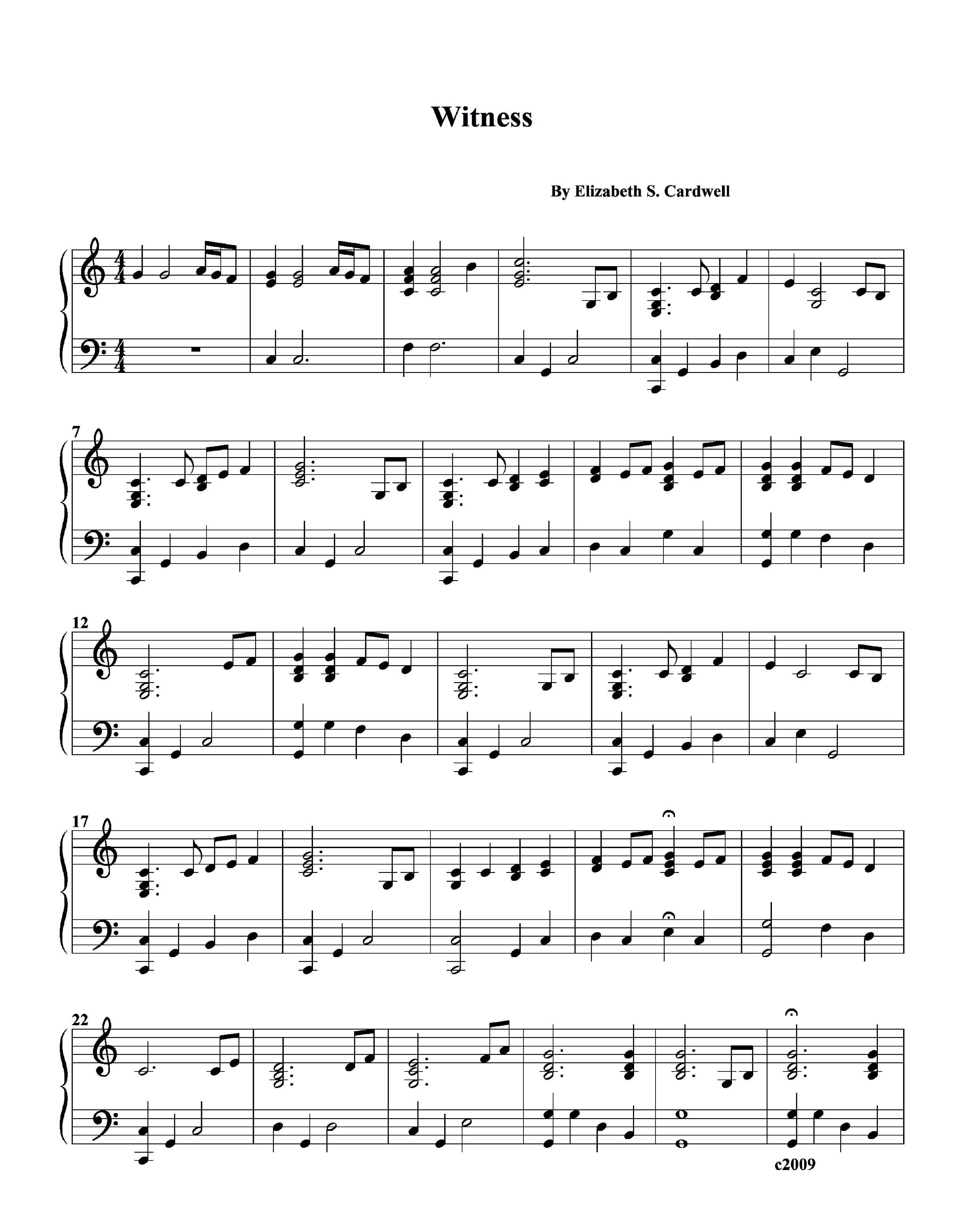 Witness Sheet Music | Elizabeth S. Cardwell | Piano Solo