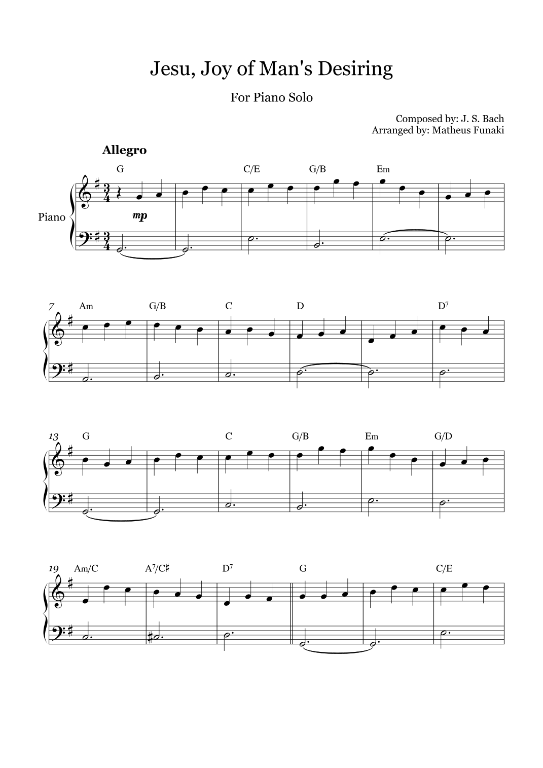 Jesu, Joy of Man's Desiring by Johann Sebastian Bach Sheet Music for ...