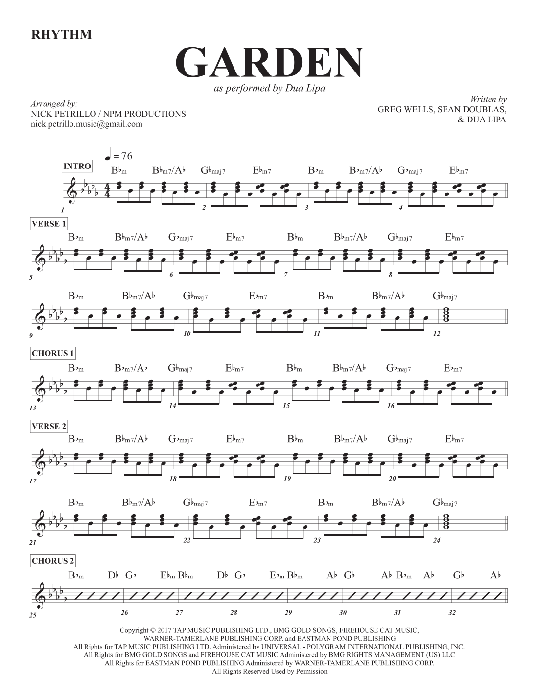 Garden (arr. Nick Petrillo) by Dua Lipa Sheet Music for Lead Sheet ...