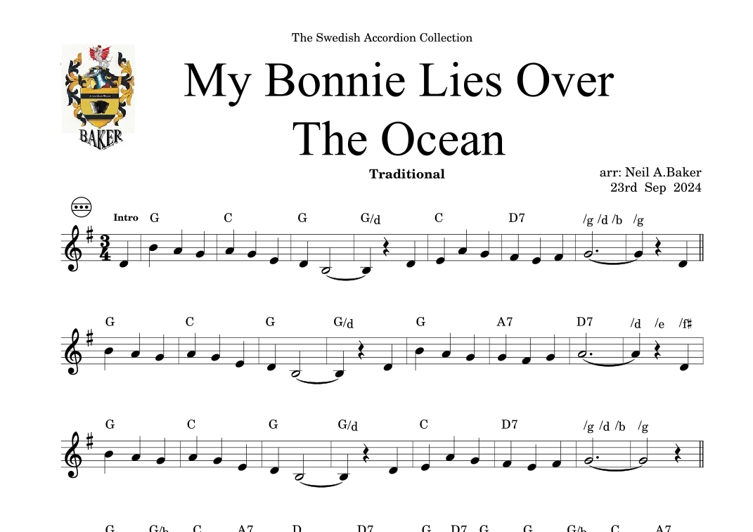 My Bonnie Lies Over The Ocean von Neil Baker Noten zum Accordion bei ...
