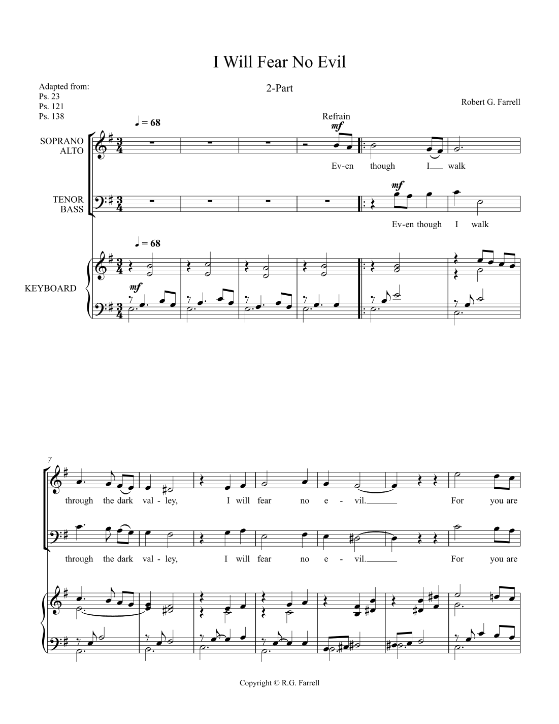 I Will Fear No Evil von Robert G Farrell Noten zum Zweistimmiger Chor ...