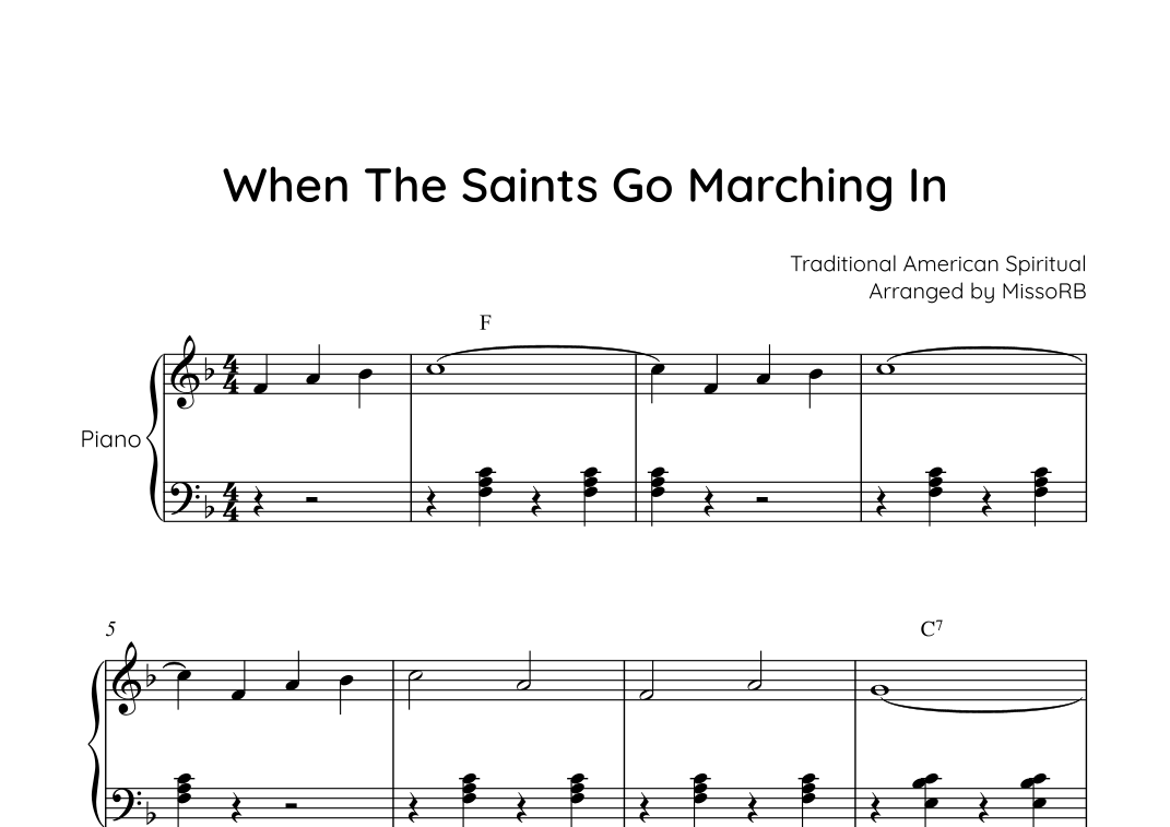 When the Saints Go Marching In - Piano in F With Chords - Easy (arr ...