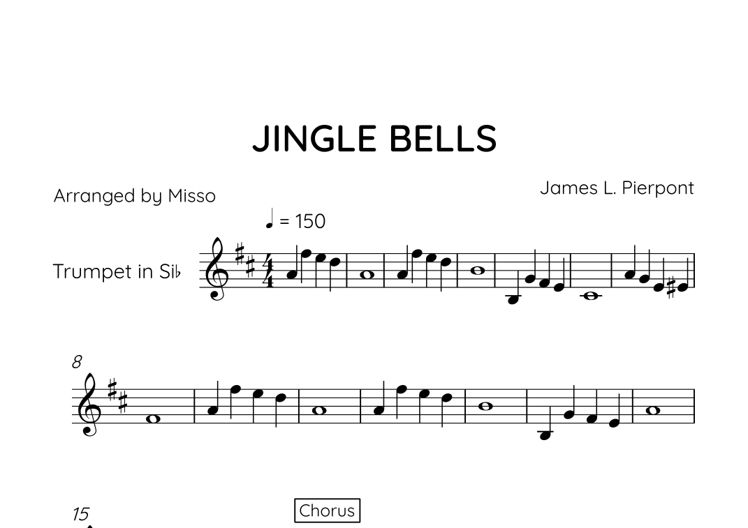 Jingle Bells - Trumpet in C Major (Beginner) (arr. MissoRB) by James L ...