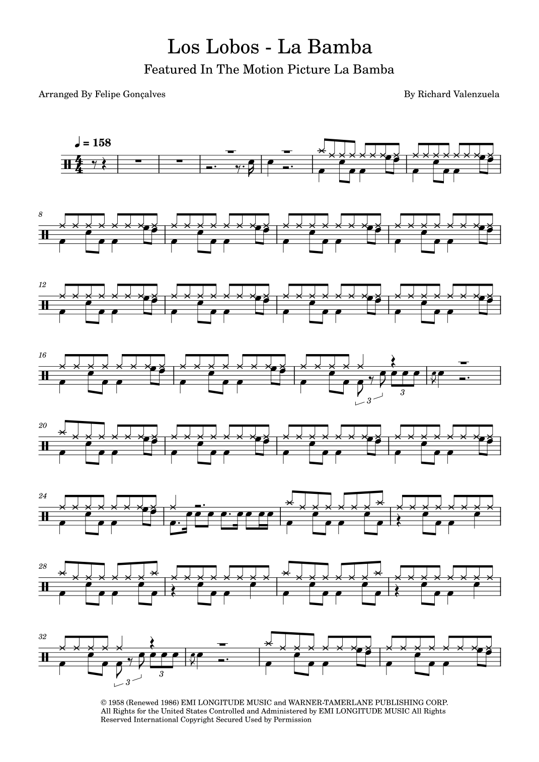 La Bamba (arr. Felipe Gonçalves) by Los Lobos Sheet Music for Drums at ...