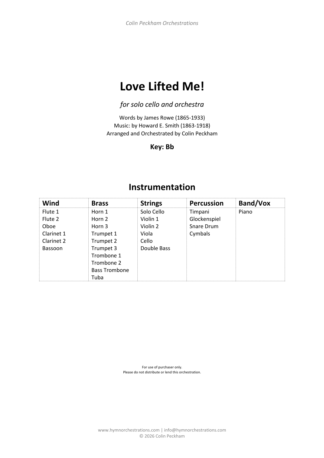 Love Lifted Me (solo cello and orchestra) (arr. Colin Peckham) by ...