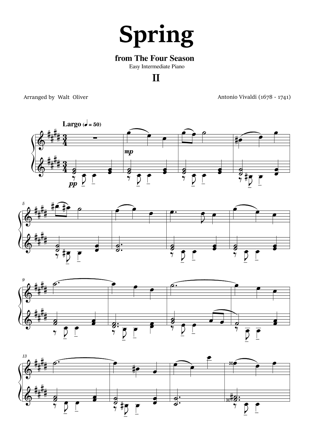 Vivaldi - The Four Seasons - Spring - 2 st mov. - Easy Intermediate ...