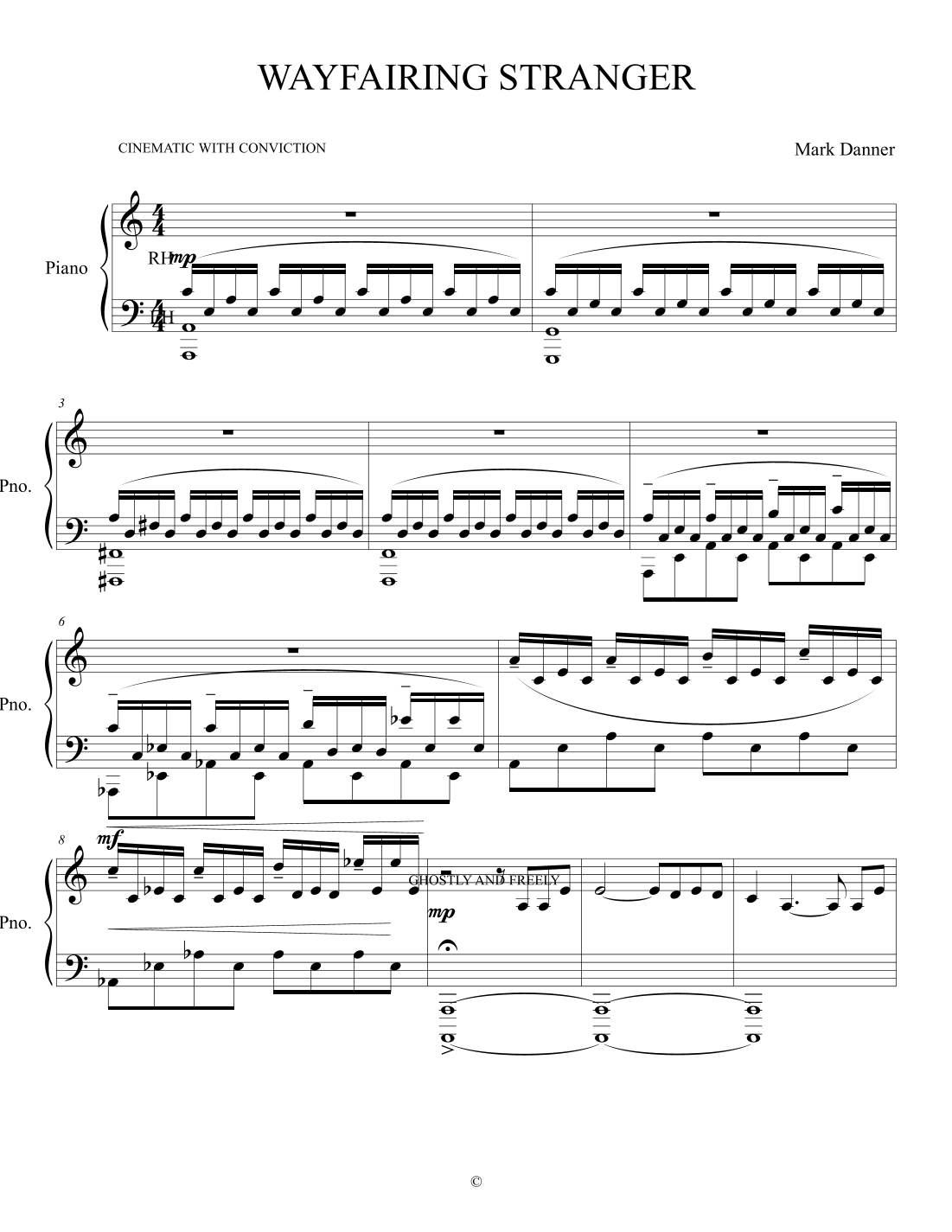 Wayfaring Stranger (arr. Mark Danner) by Unknown Sheet Music for Piano ...