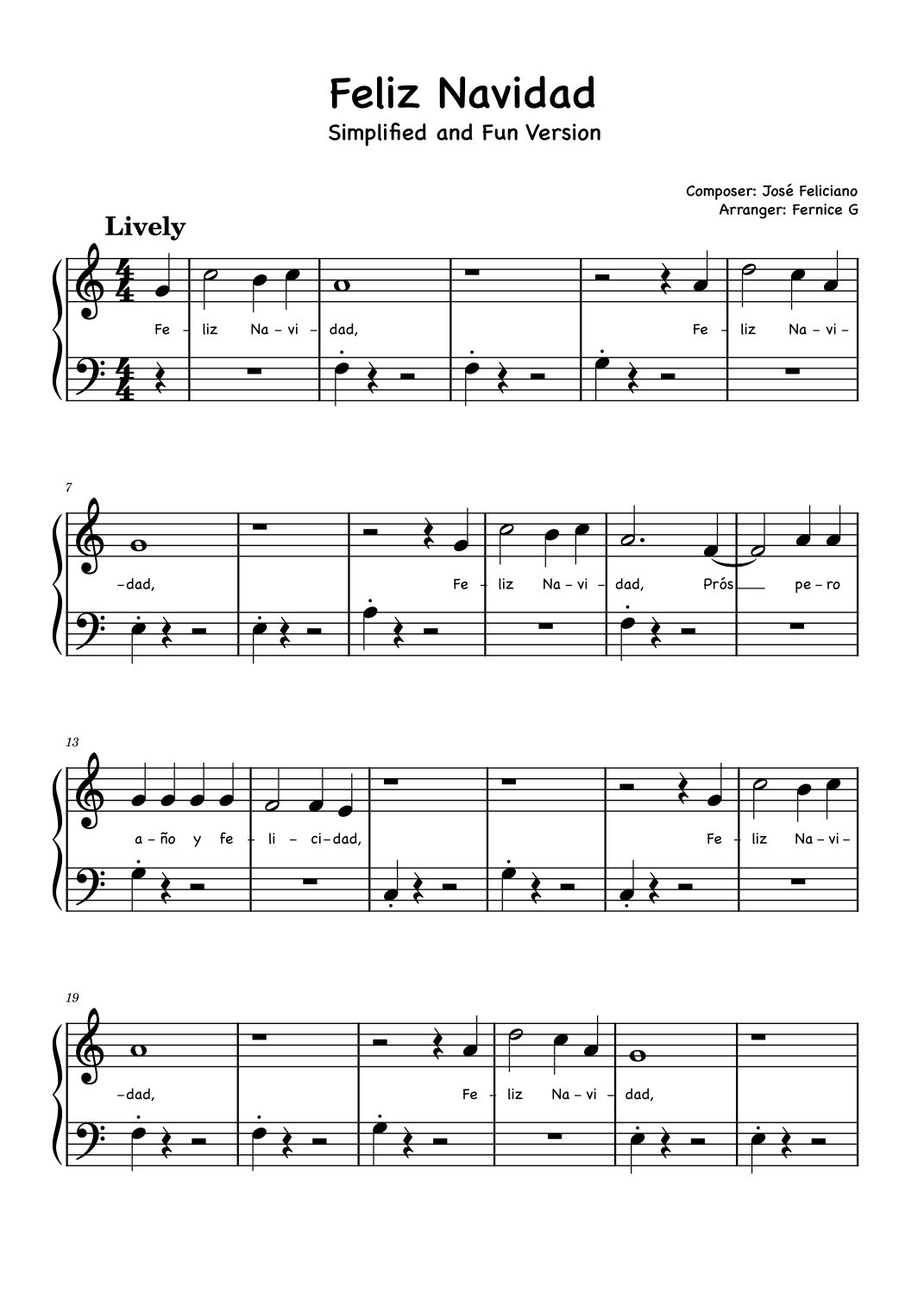 Feliz Navidad (arr. Fernice G) by Clay Walker Sheet Music for Easy ...