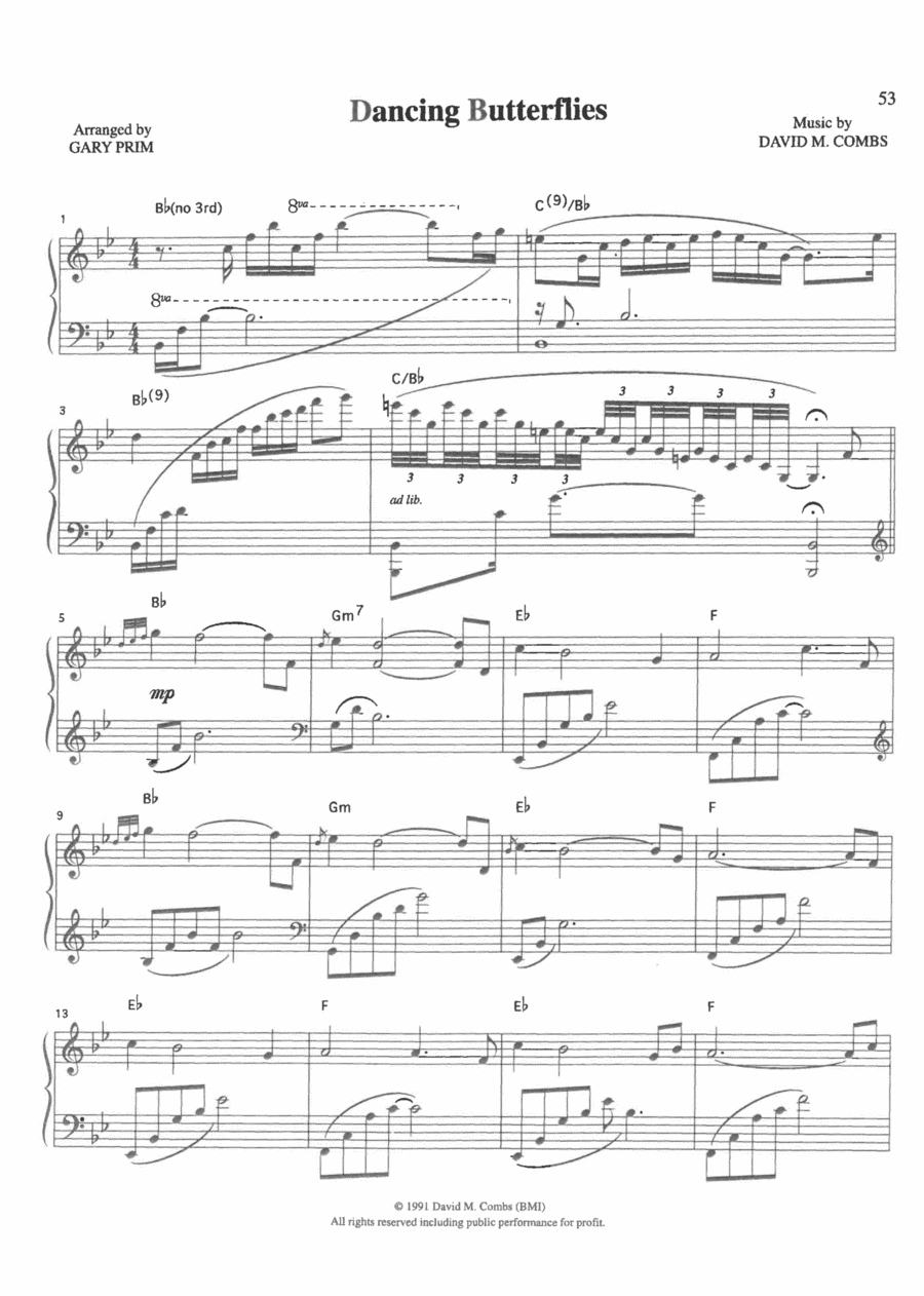 Dancing Butterflies by David M. Combs Sheet Music for Piano Solo at ...