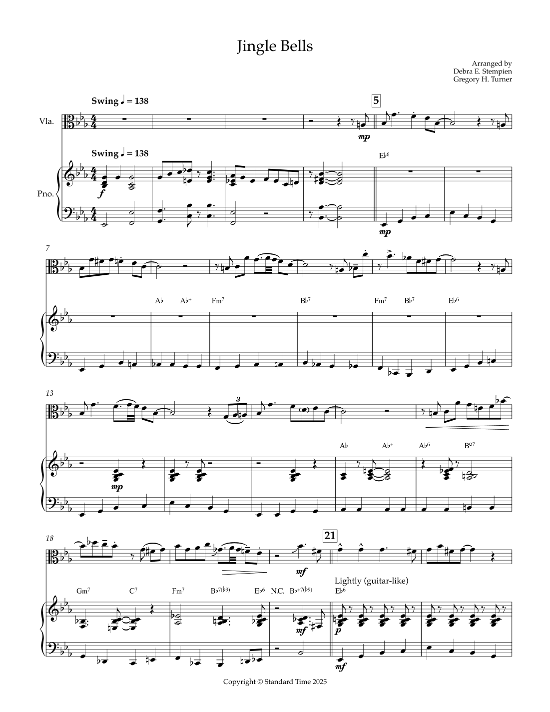 Jingle Bells for Viola Solo with Piano Accompaniment (Swing, Jazz) (arr ...
