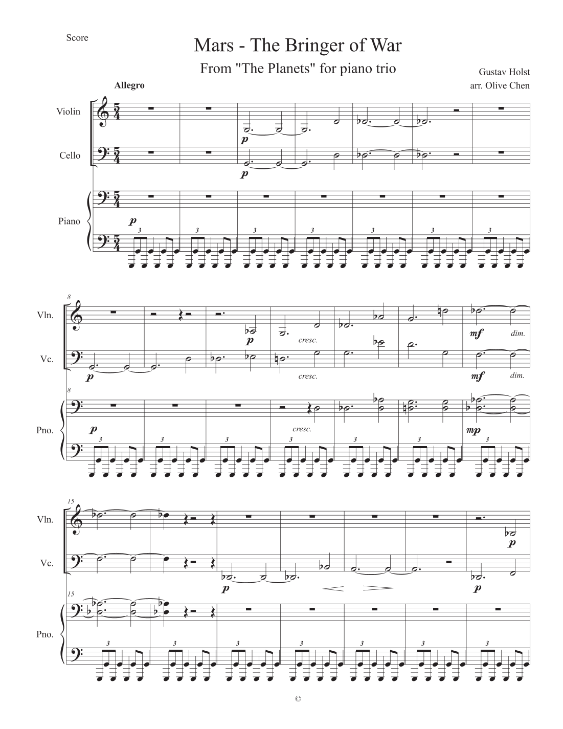 Mars - The Bringer of War from “The Planets” by Gustav Holst for piano ...