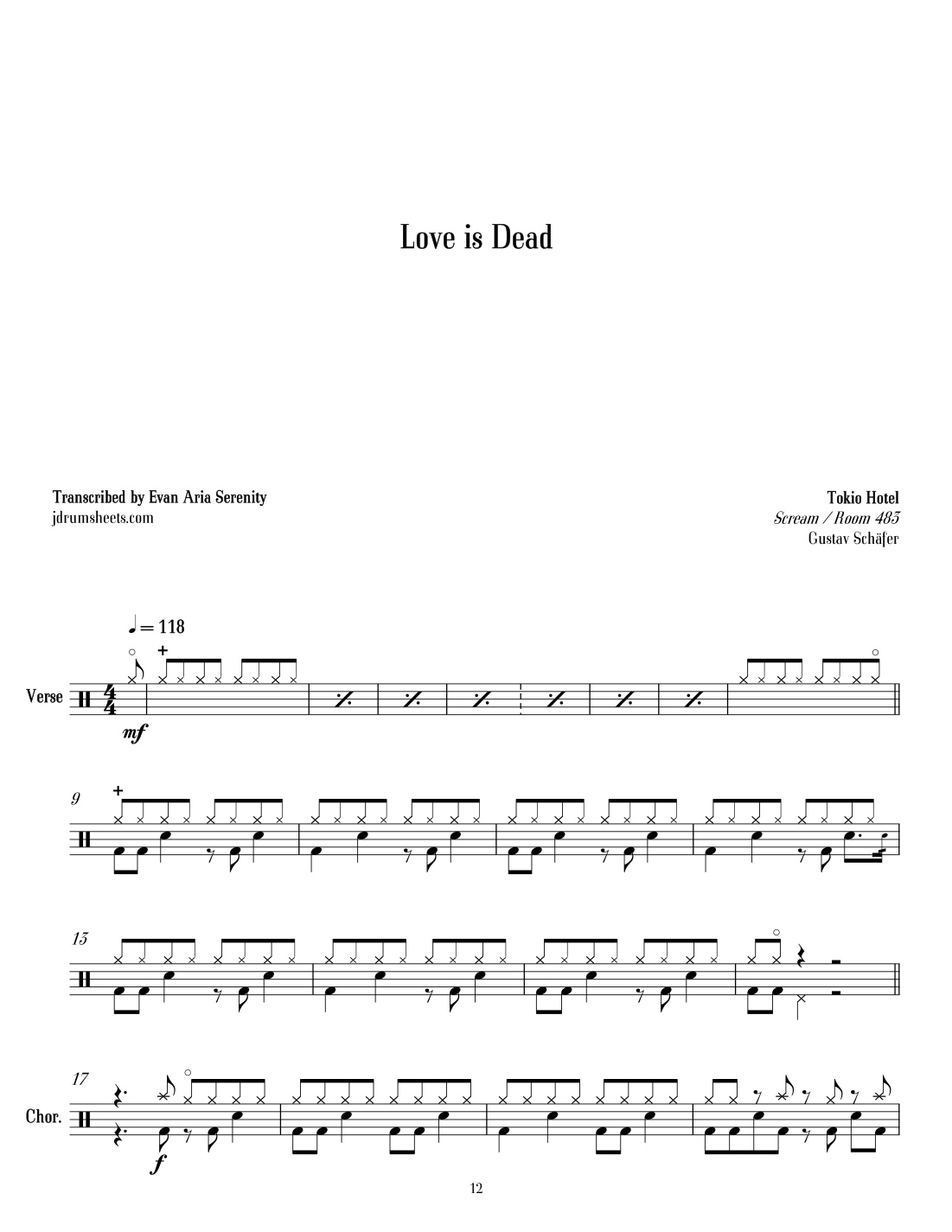 Love Is Dead (arr. Evan Aria Serenity) by Tokio Hotel Sheet Music for ...