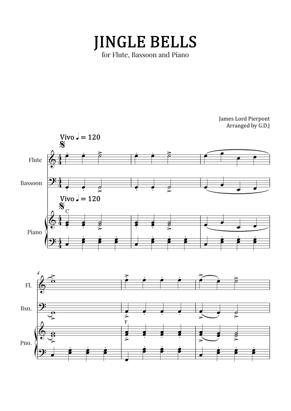 Jingle Bells (arr. GDJ) Sheet Music | Traditional | Instrumental Duet ...