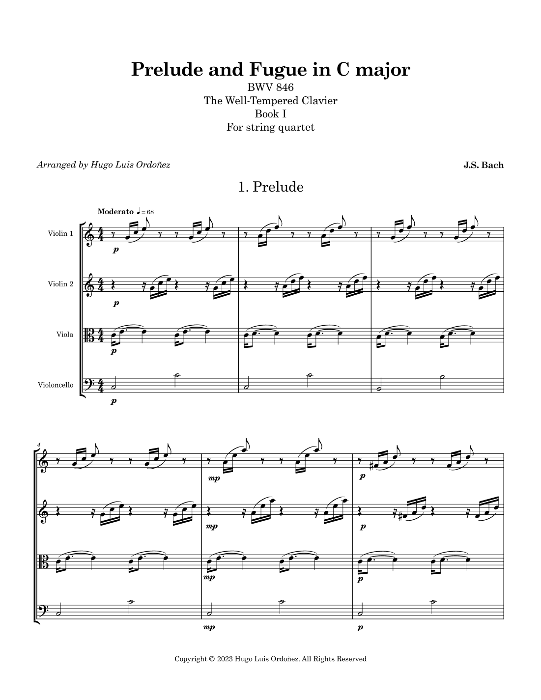 Prelude and Fugue in C major BWV 846 for String Quartet (arr. Hugo Luis ...