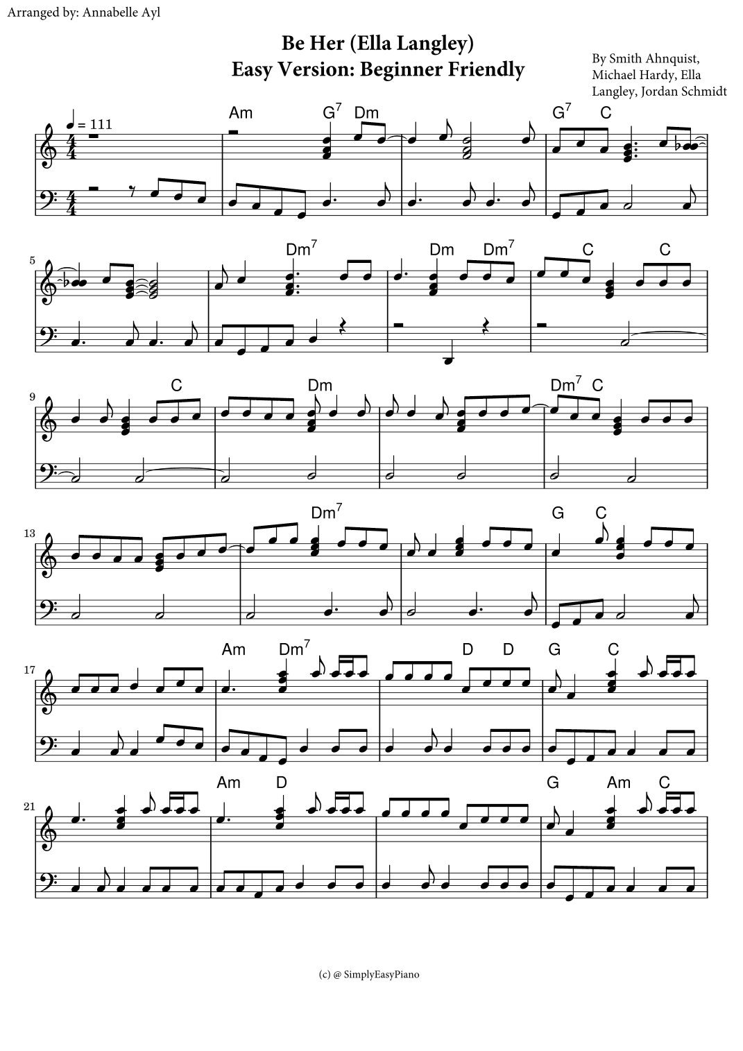 Be Her (arr. Annabelle Ayl) by Smith Ahnquist Sheet Music for Easy ...
