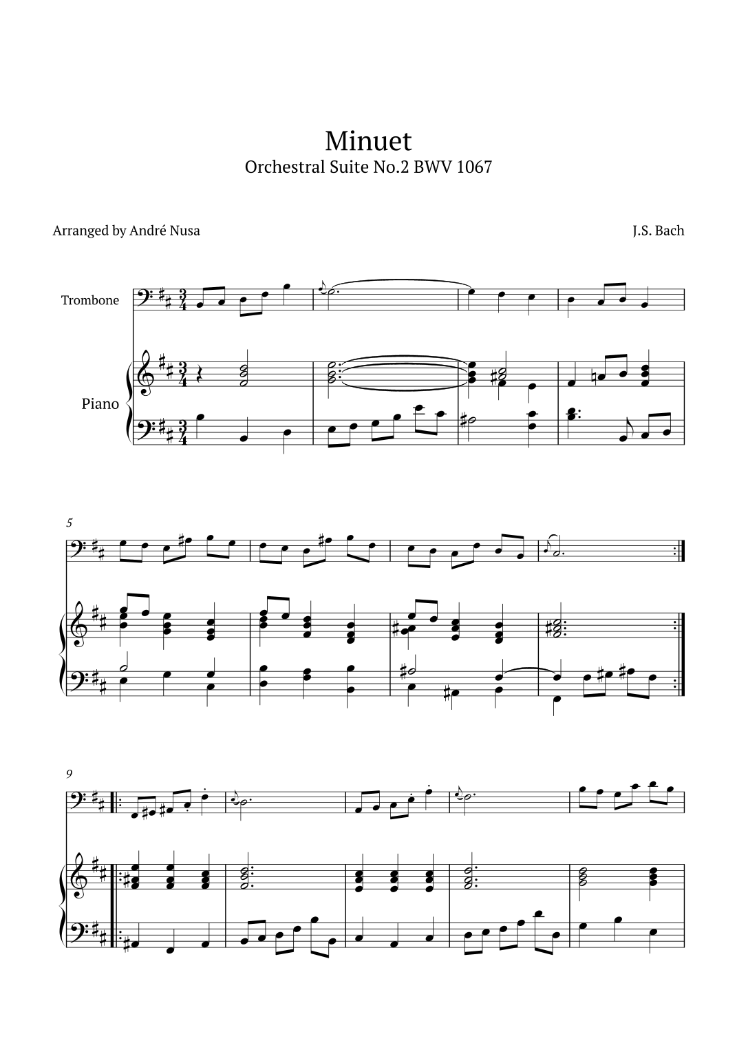 Minuet from Orchestral Suite No.2 (arr. André Nusa) by J.S. Bach Sheet ...
