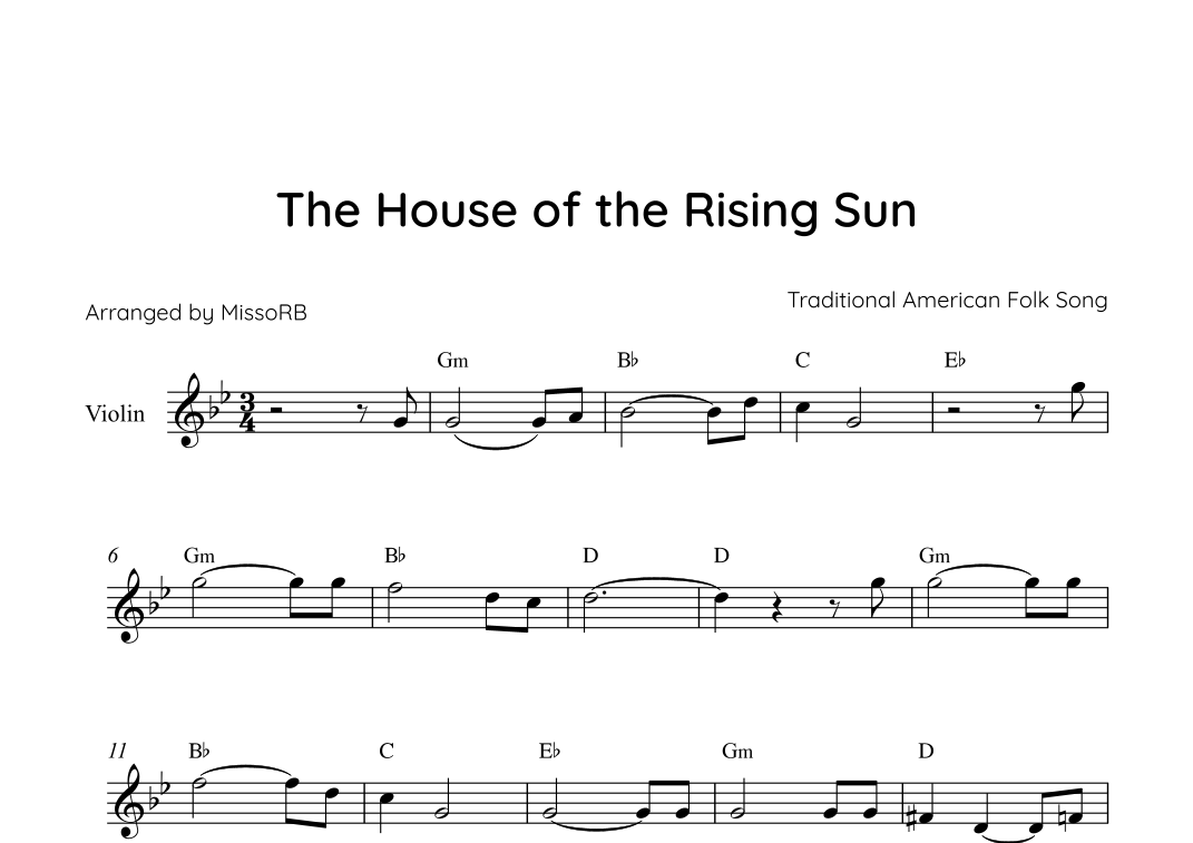 The House of the Rising Sun - Alto Sax in Gm With Chords - Easy (arr ...