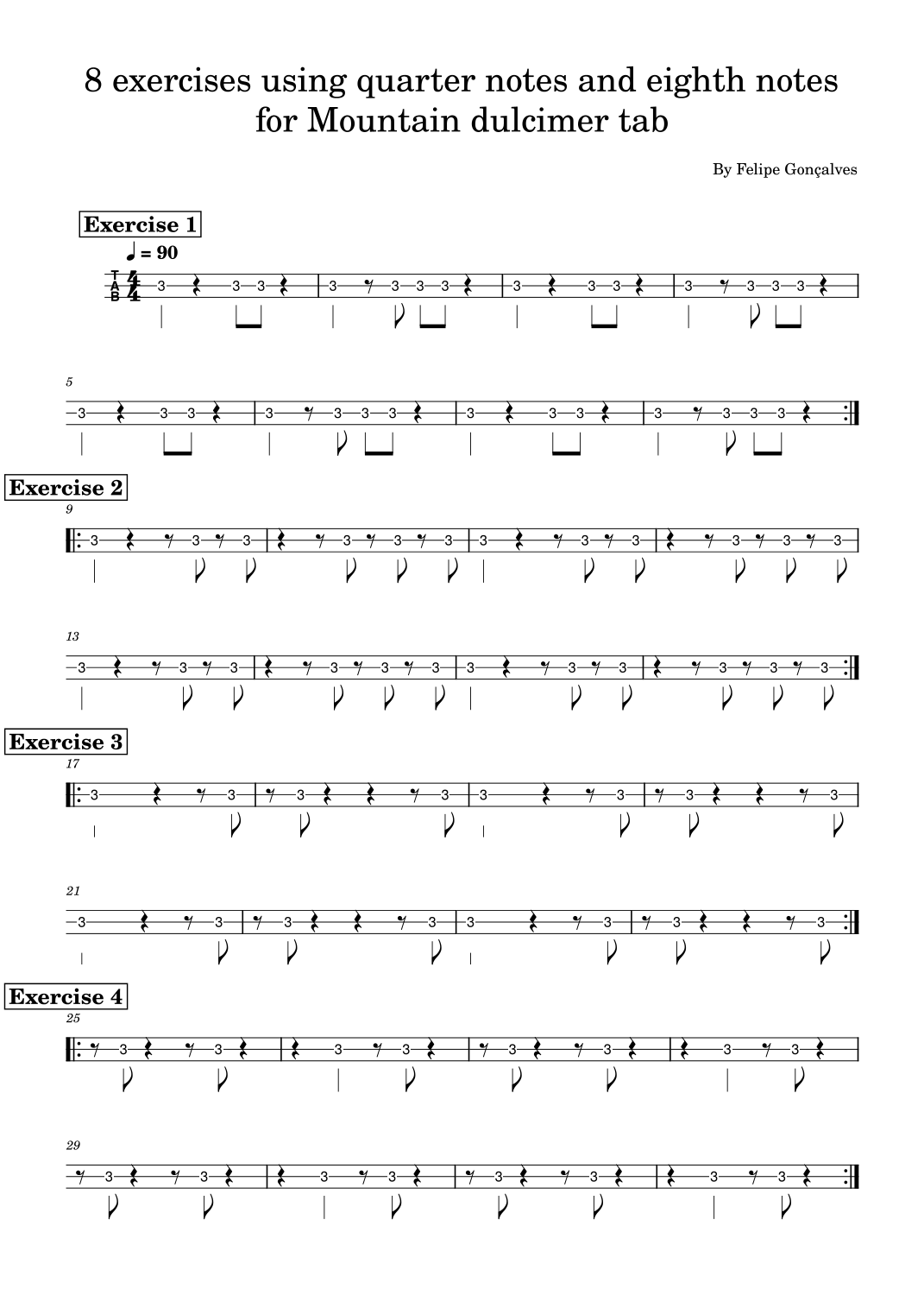8 exercises using quarter notes and eighth notes for Mountain dulcimer ...